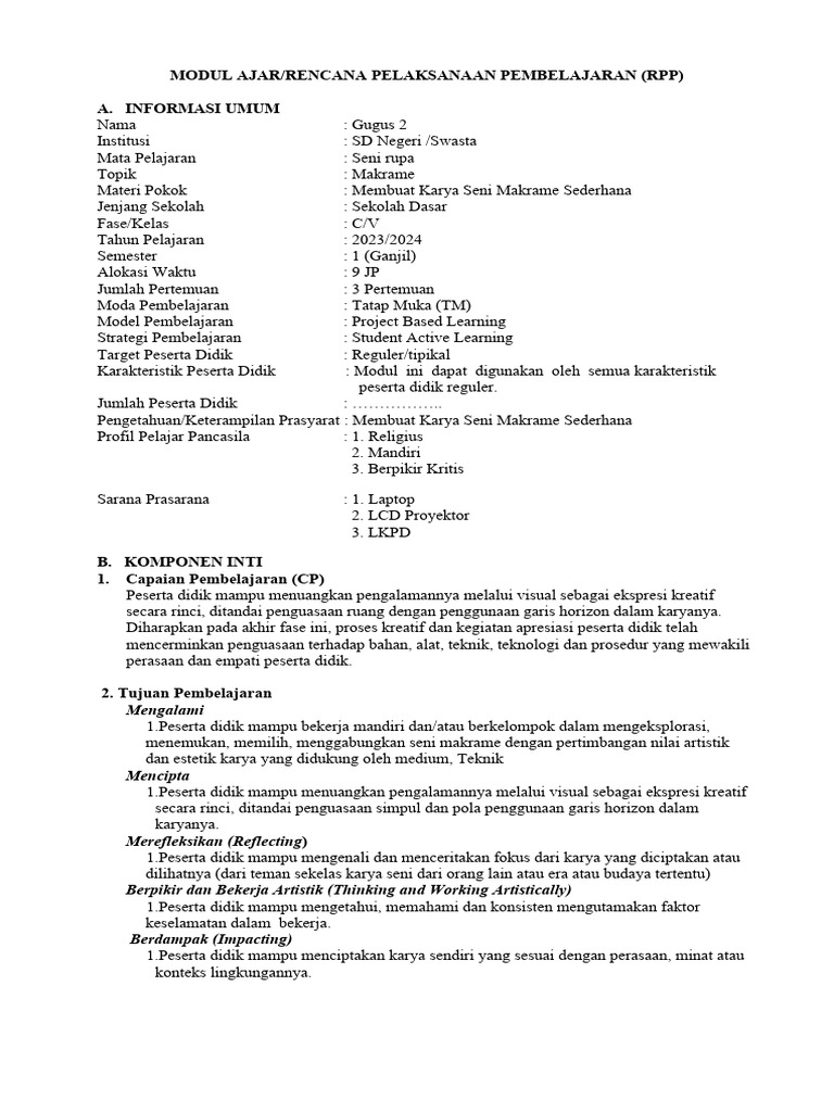 Modul Ajar Seni Rupa Unit 4 Fase C Kelas 5 | PDF