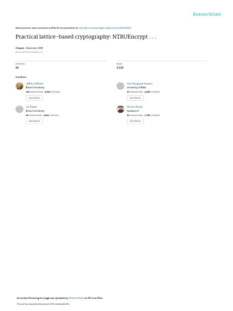 2009 10 Practical Lattice Based Cryptography | PDF | Public Key Cryptography | Computer Security