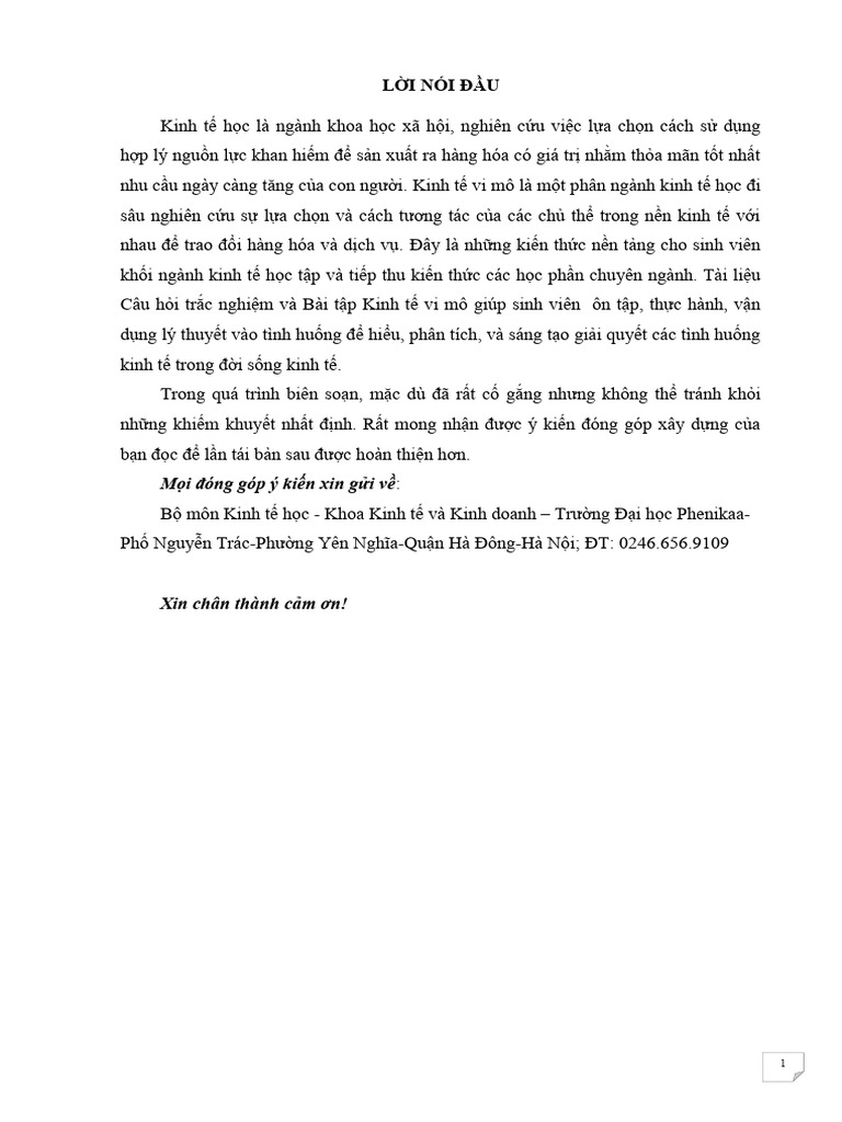 Câu Hỏi Trắc Nghiệm Và Bài Tập - KT Vi Mô - V1 | PDF