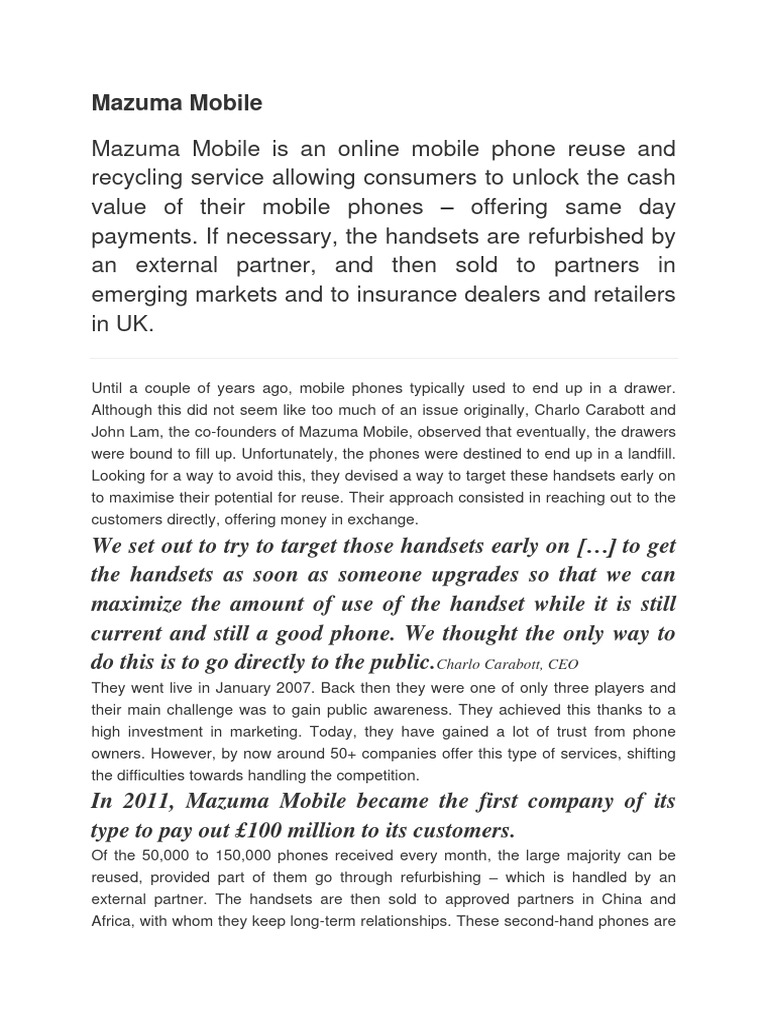 Mazuma Mobile: Top Phone Recycling Service | PDF