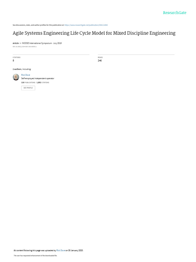 2019 - Agile Systems Engineering Life Cycle Model For Mixed Discipline Engineering | PDF | Agile ...
