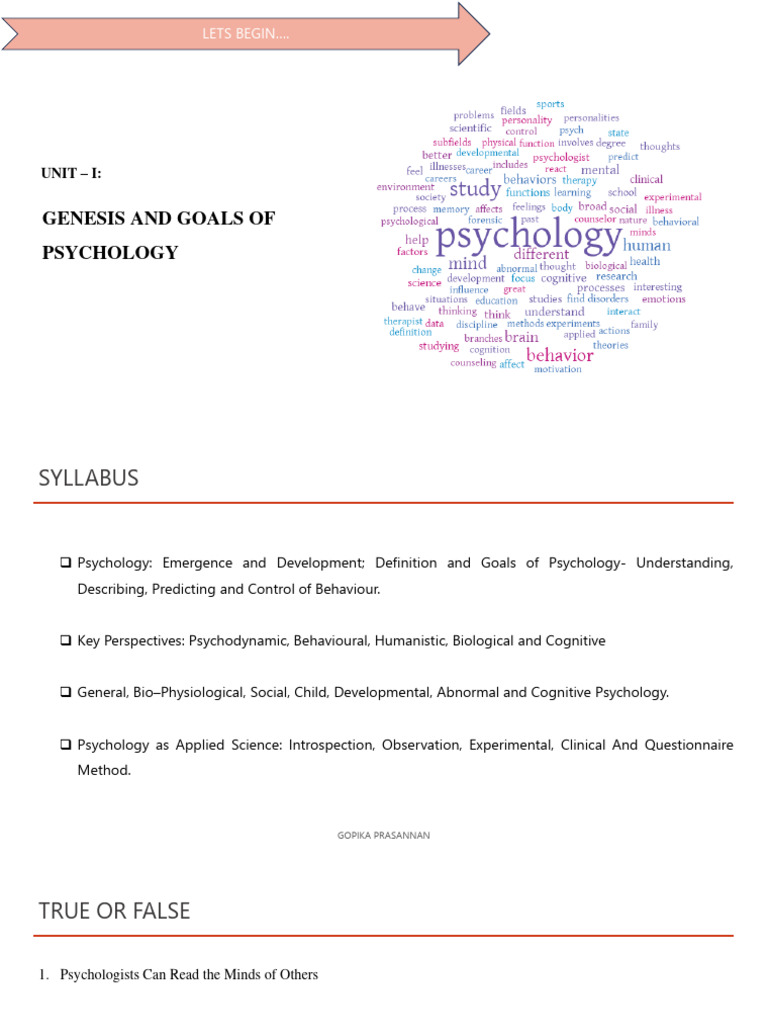 Unit 1 Foundation of Psychology | PDF | Psychology | Experiment