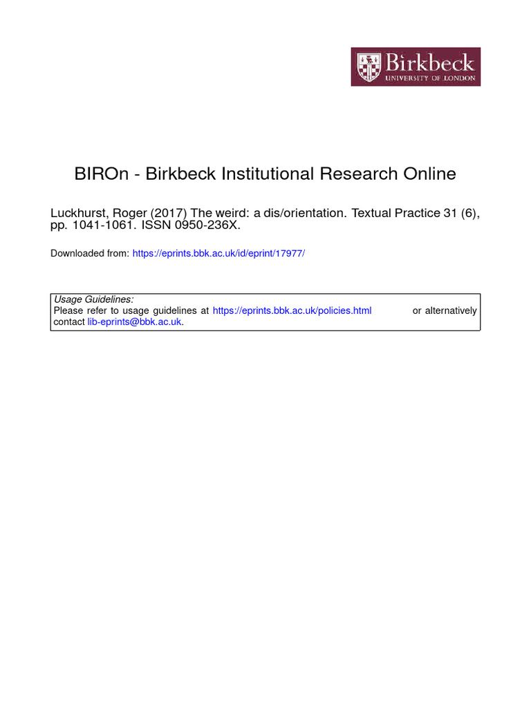 Roger Luckhurst - The Weird A Dis - Orientation - Paper | PDF | History ...