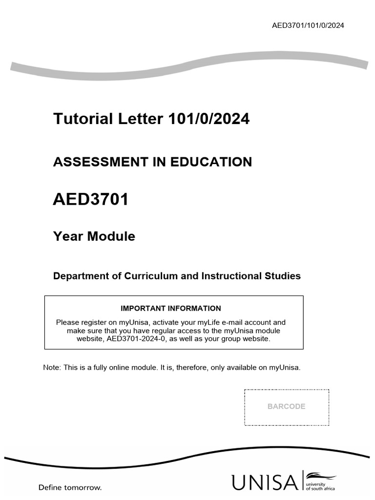 Tutorial Letter 101/0/2024: Assessment in Education | PDF | Educational ...