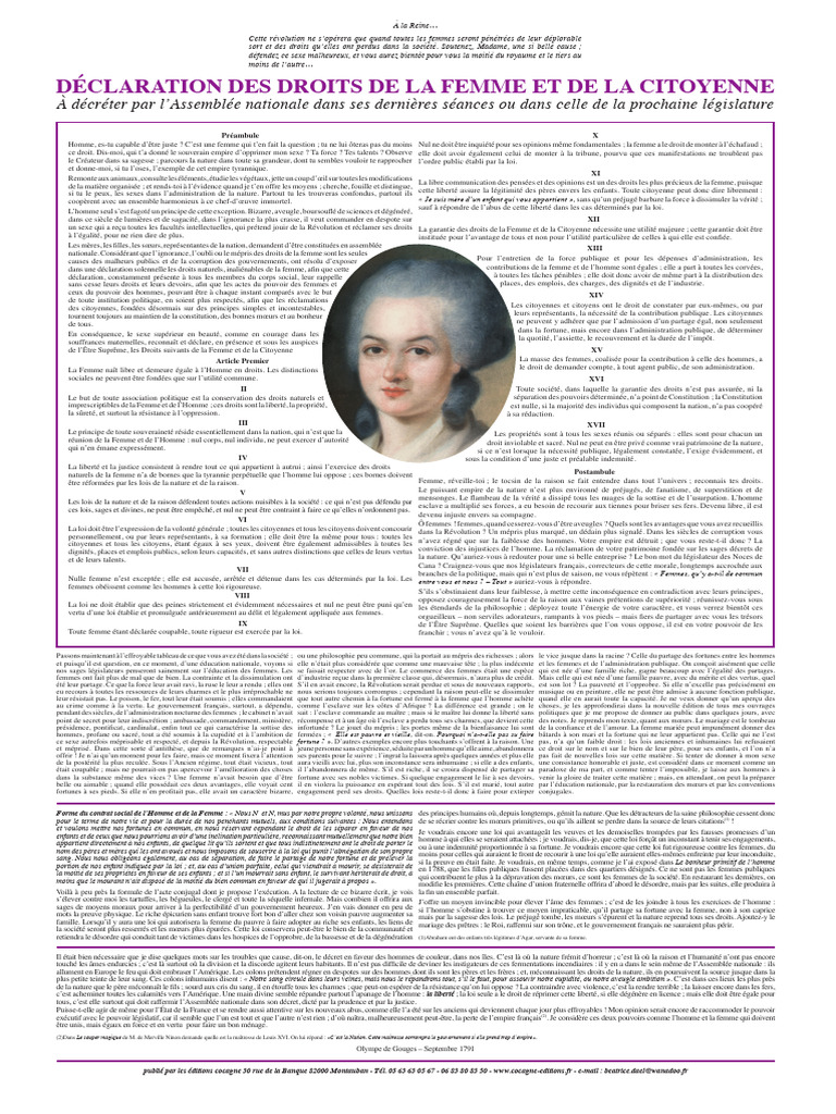 Declaration Des Droits de La Femme Et de La Citoyenne Olympe de Gouges | PDF