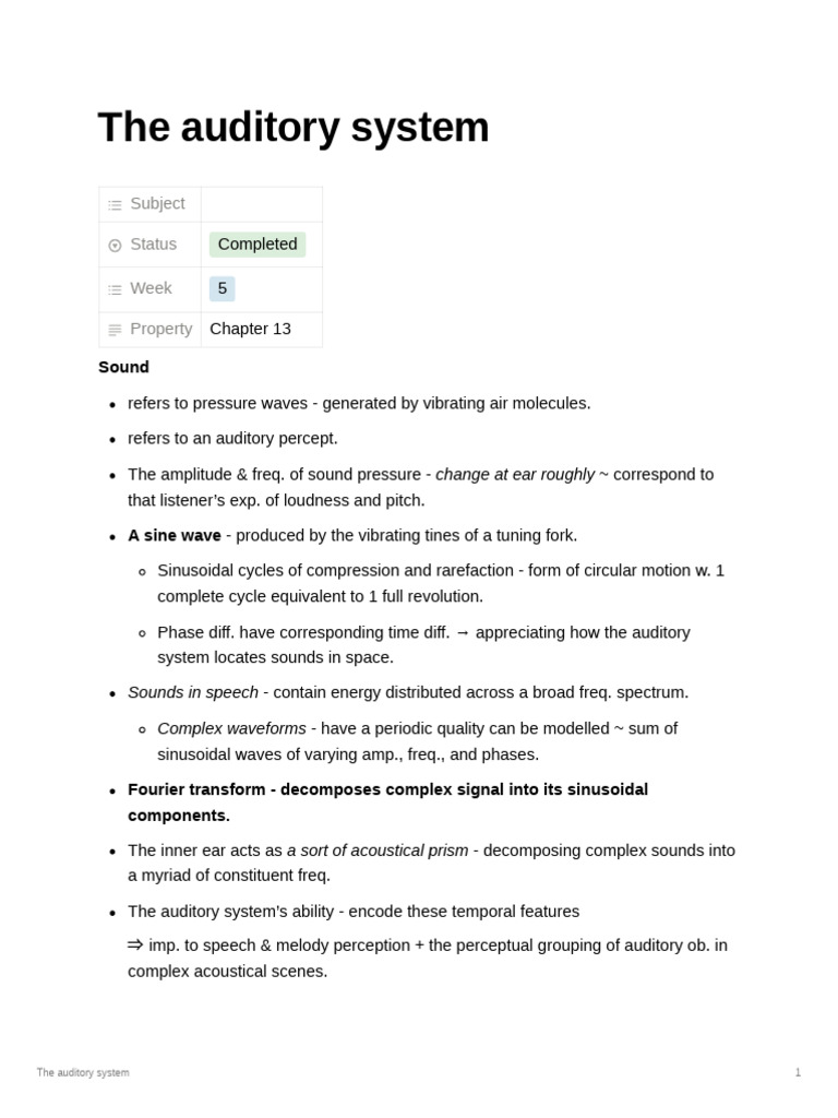The Auditory System | PDF | Auditory System | Ear