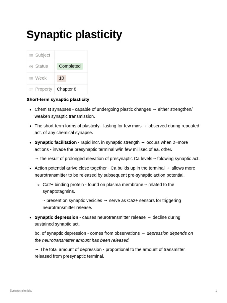 Understanding Synaptic Plasticity Mechanisms | PDF | Long Term ...