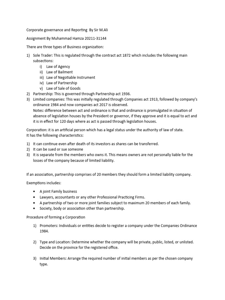 Corporate Governance and Reporting | PDF | Partnership | Securities ...