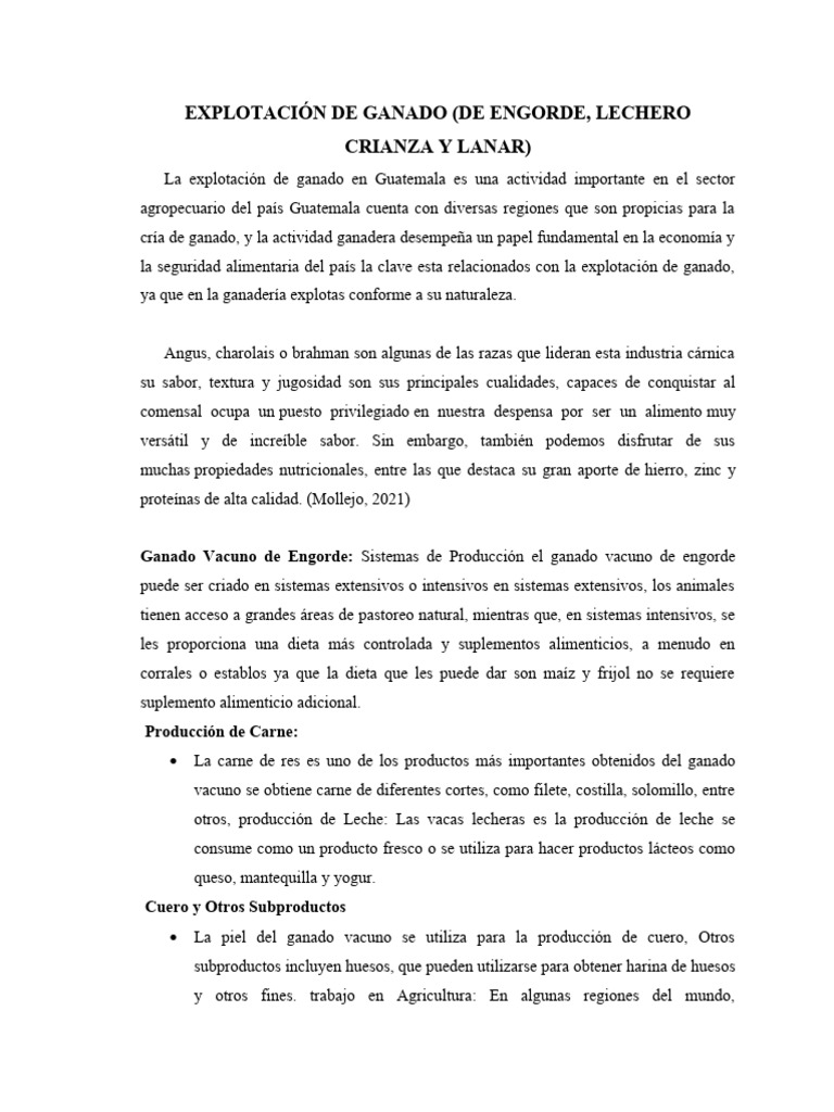 Explotación Ganadera en Guatemala: Tipos y Usos | PDF | Oveja | Vacas