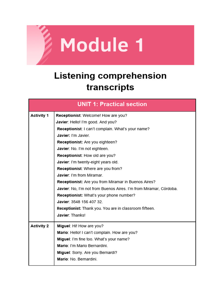 N1 M1 Listening Comprehension Transcripts | PDF