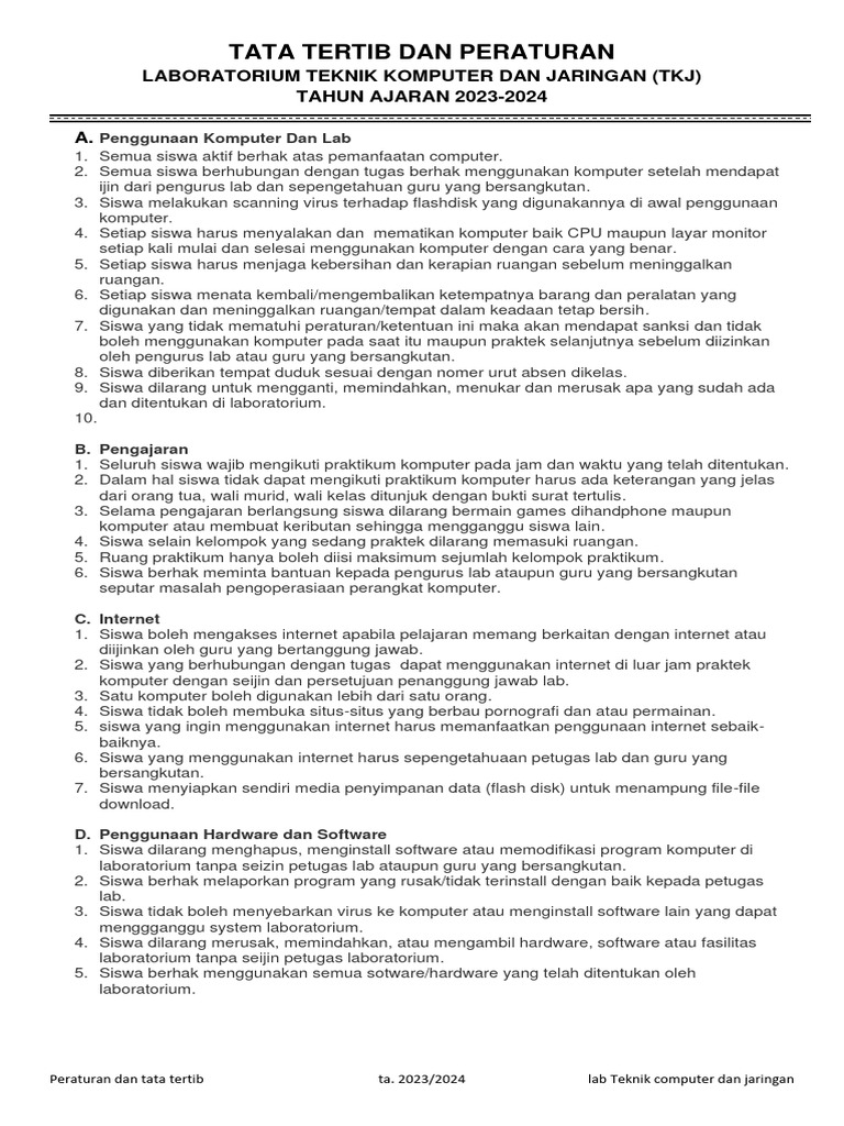 Tata Tertib Lab Komputer 2023/2024 | PDF | Sains & Matematika | Komputer