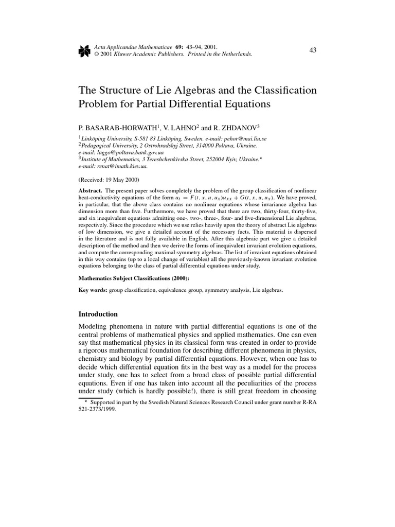 The Structure of Lie Algebras and The Classification Problem For ...