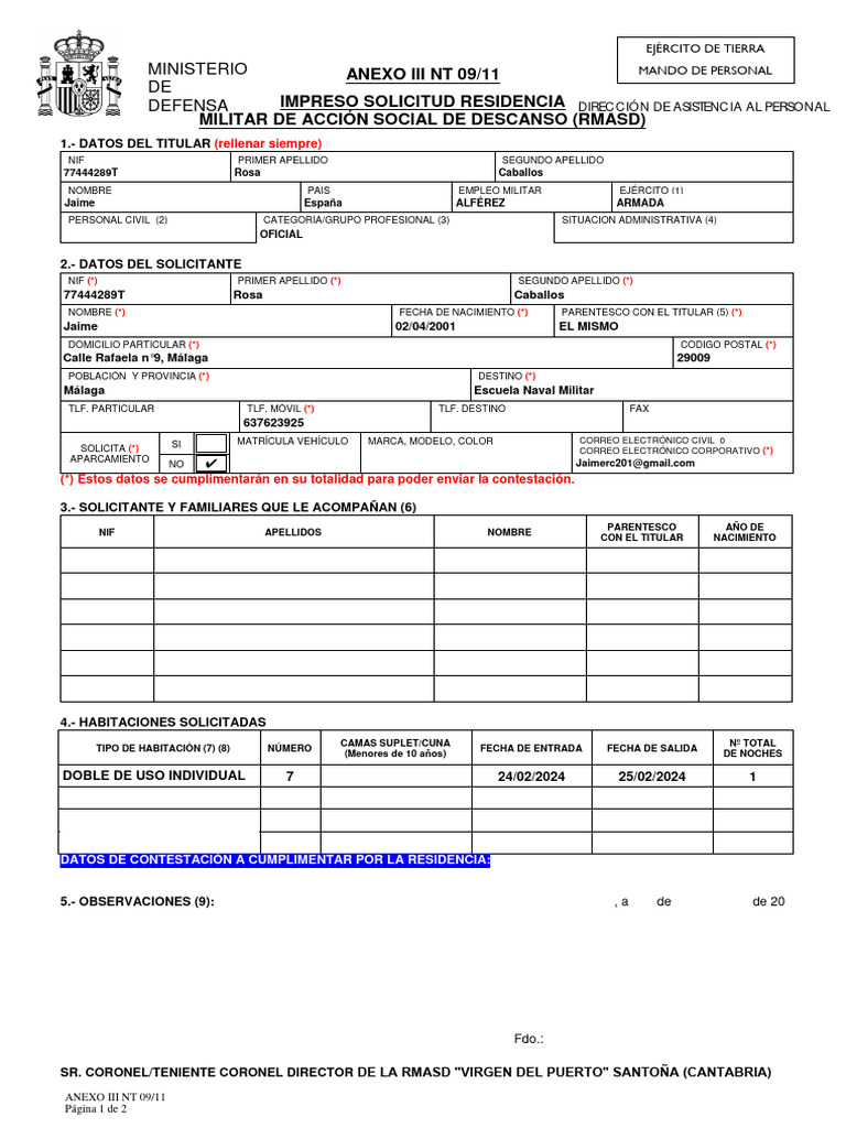 Anexo III Impreso Solicitud Residencia | PDF | Militar