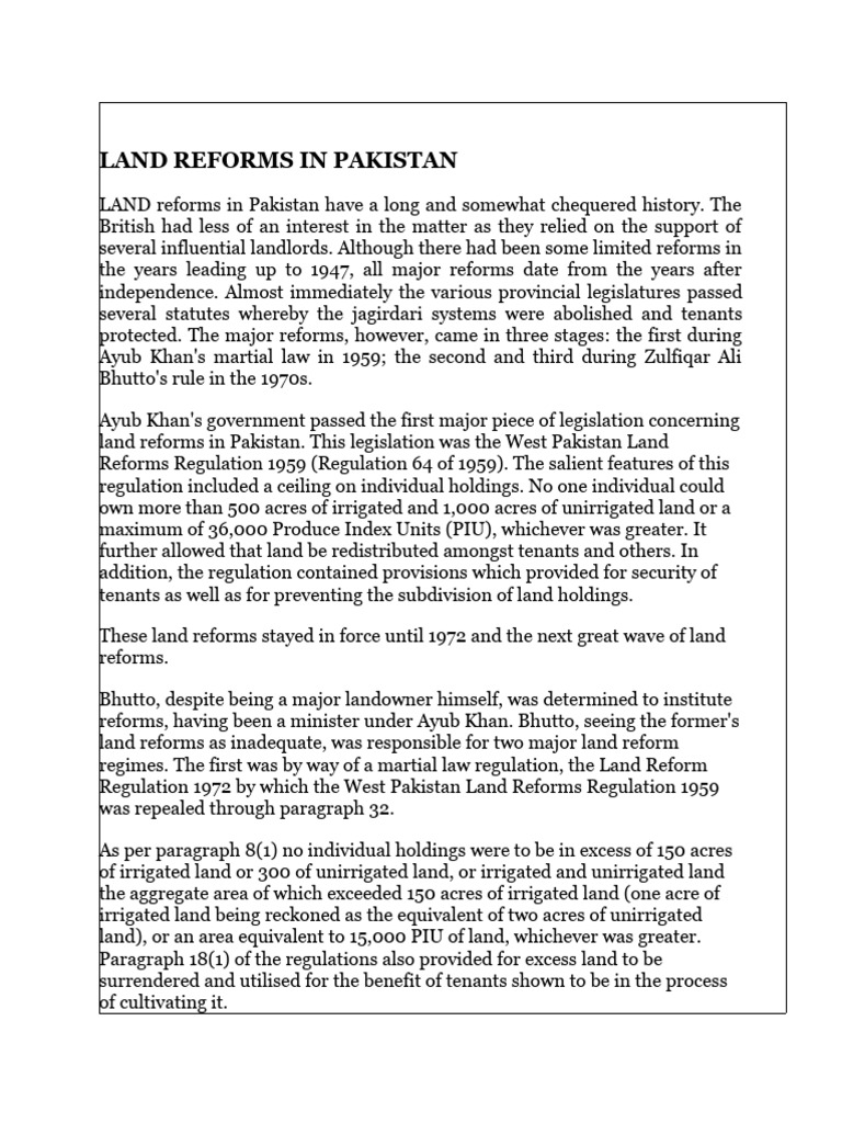 Land Reforms in Pakistan | PDF | Zulfikar Ali Bhutto | Supreme Court Of ...
