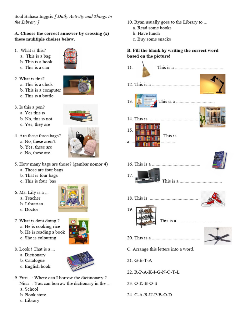 English Quiz: Daily Library Activities | PDF | Libraries | School Library