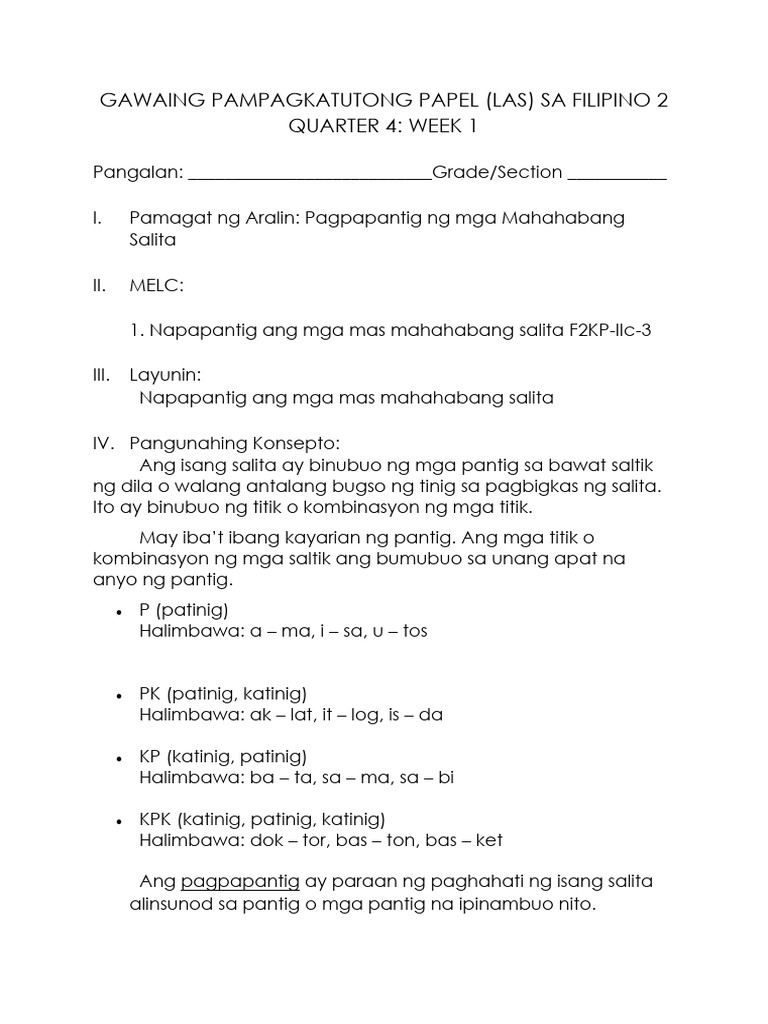 Filipino 2 - Q4-W1 | PDF