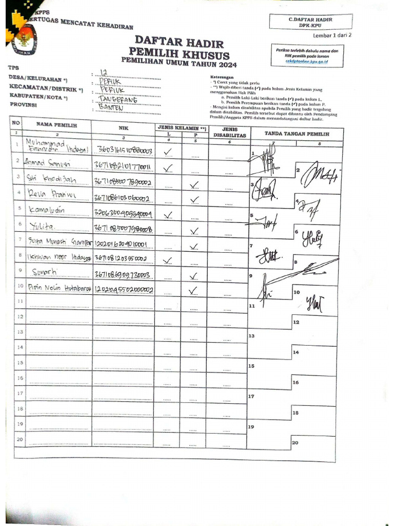 Daftar Hadir DPK | PDF