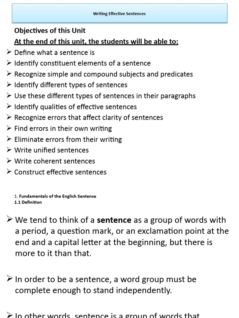 Constructing Effective Sentences | PDF | Subject (Grammar) | Cognitive ...