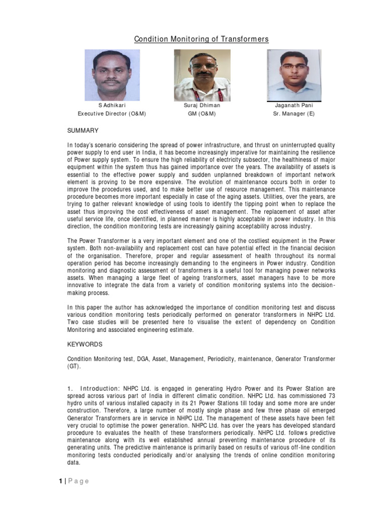 Condition Monitoring Paper | PDF | Transformer | Capacitor