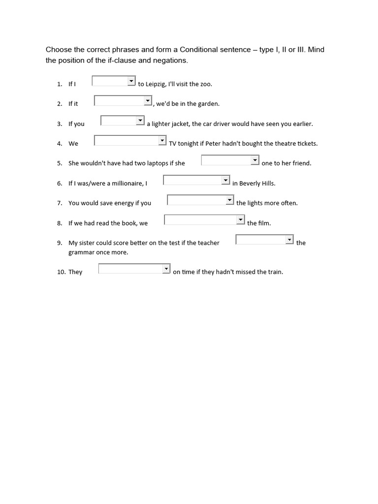 Conditional Sentence Exercise 1 2 3 | Download Free PDF | Syntax | Grammar