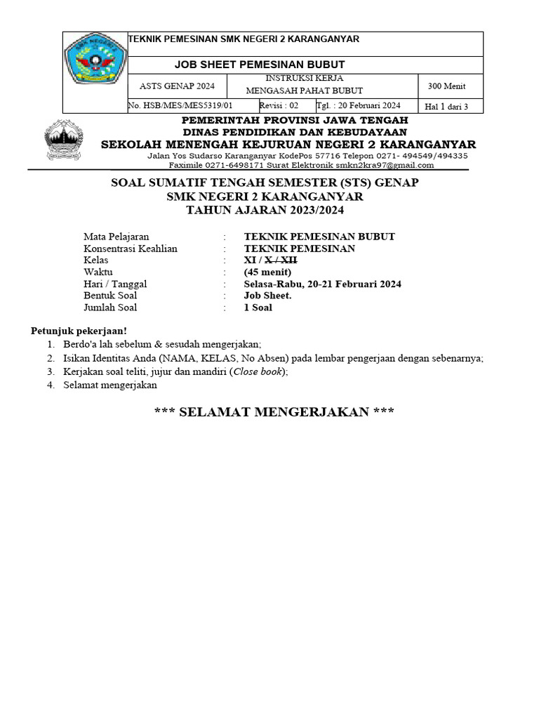 Heri Setyo Basuki - Xi Ma, MB - TP Bubut - Asts Genap 2024 - Surya Sudewa, Sukasno | PDF
