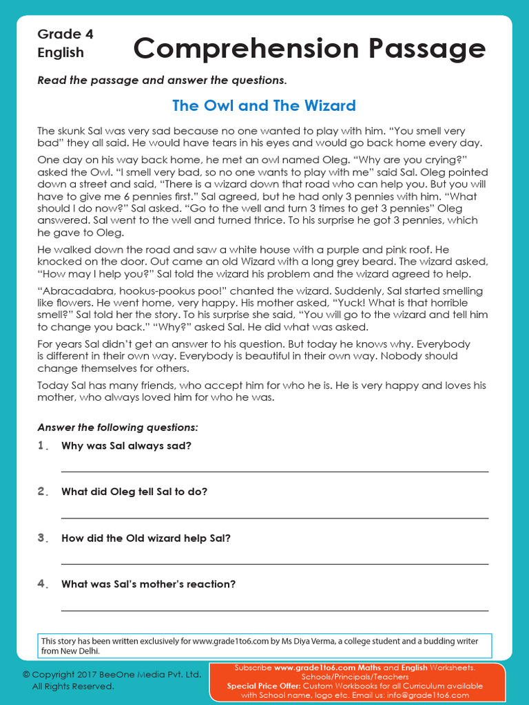 Comprehension Passage - Owl and Wizard | PDF