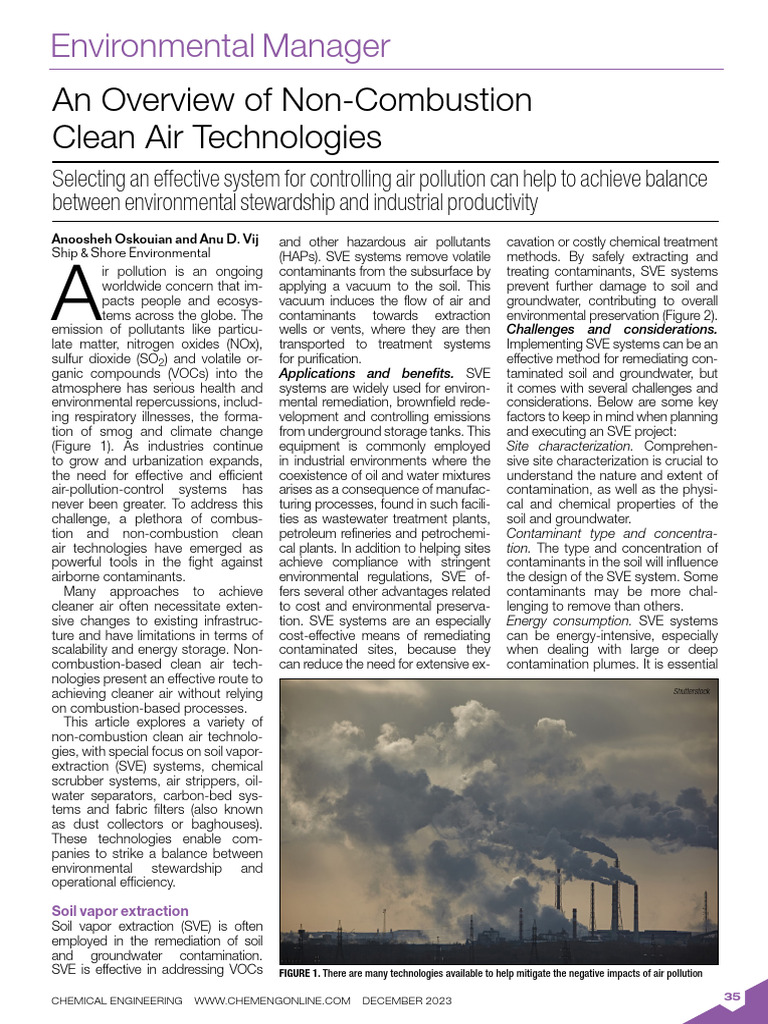 An Overview of Non-Combustion Clean Air Technologies | PDF | Air Pollution | Environmental ...