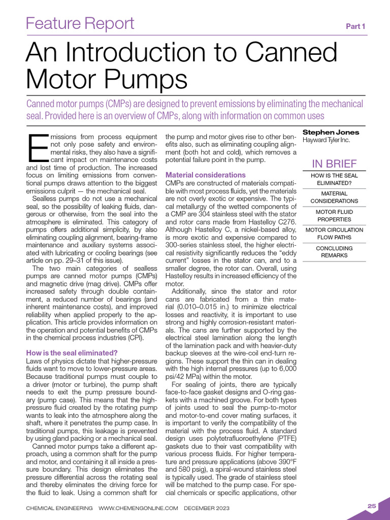 An Introduction to Canned Motor Pumps | PDF | Pump | Electric Motor