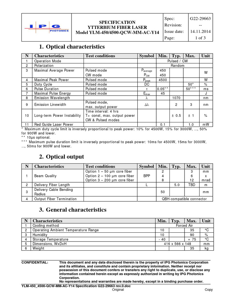 Ylm 450 4500 QCW MM Ac Y14 | PDF | Laser | Optical Fiber