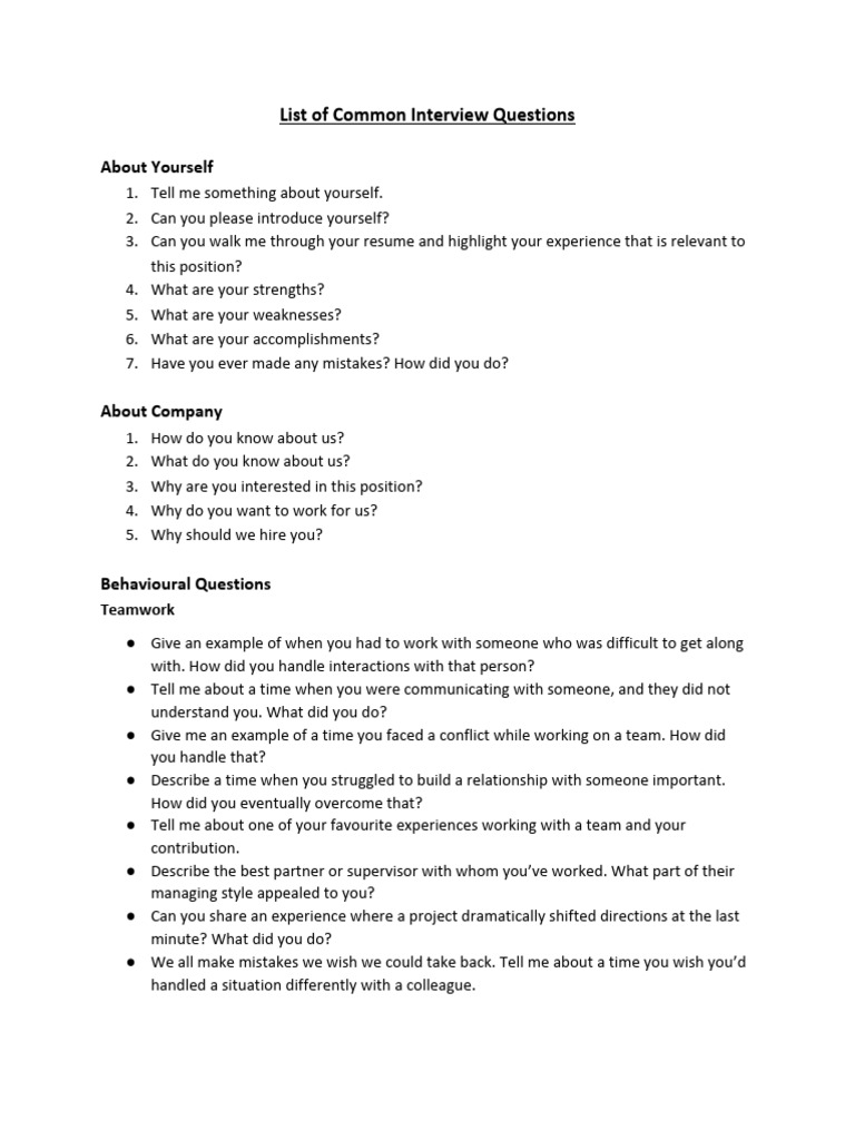 List of Interview Questions | PDF | Communication | Time Management