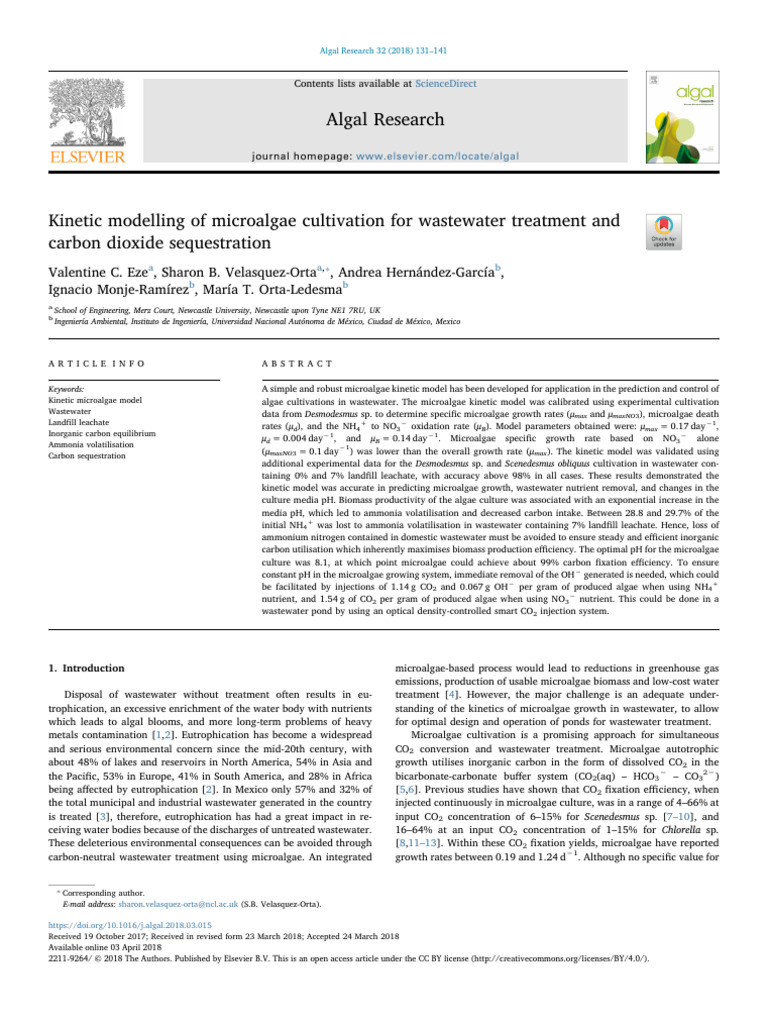 Kinetic Modelling of Microalgae Cultivation For Wastewater Treatment ...