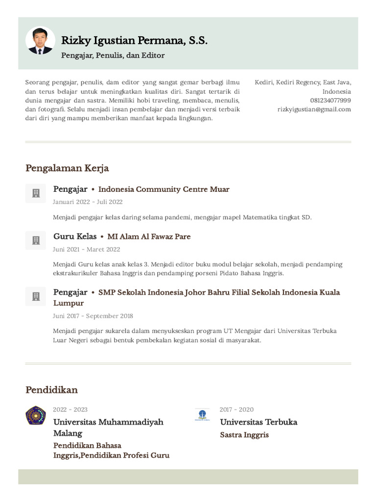 Rizky Igustian Permana | PDF | Karier & Perkembangan | Seni & Disiplin Bahasa