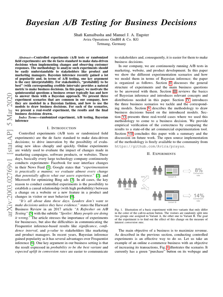 Bayesian AB Testing For Business Decisions | PDF