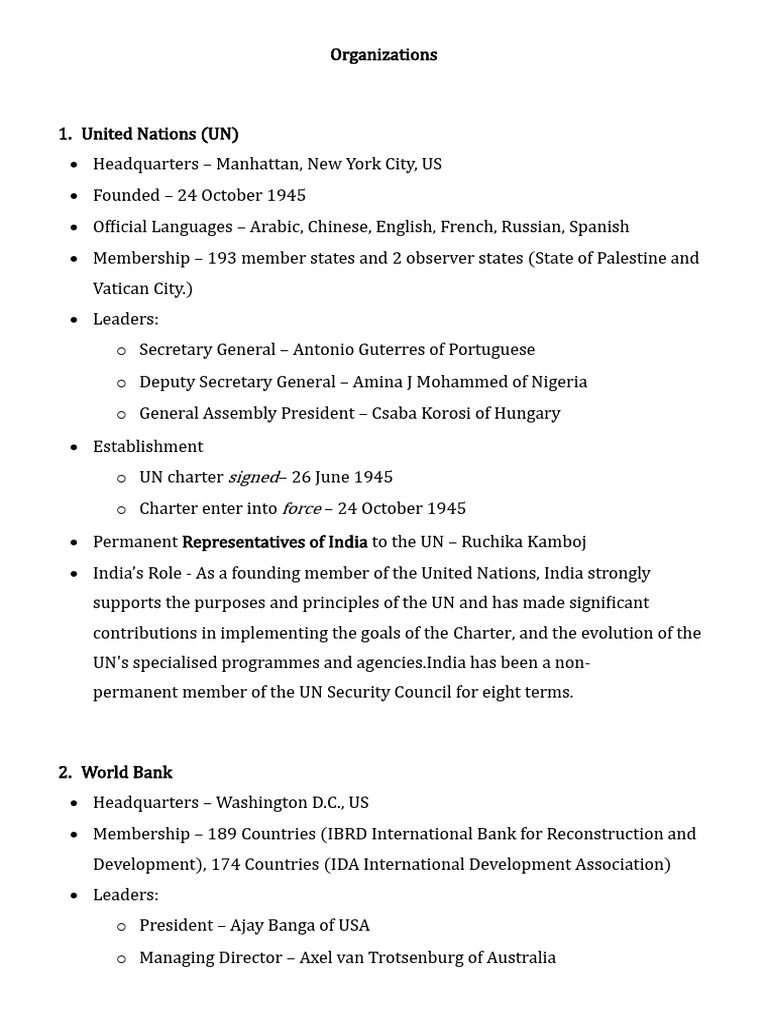 International Organizations and HQs List | PDF | World Bank Group ...