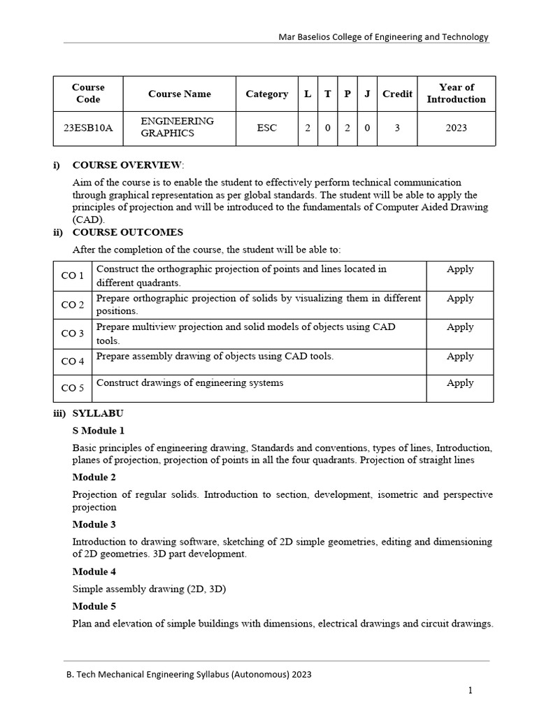 Eg Syllabus 2023 | PDF | Computer Aided Design | 3 D Computer Graphics