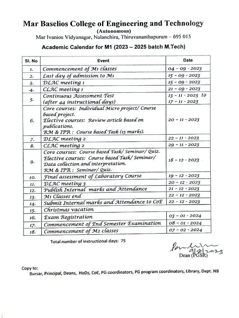 Academic Calendar - M1 2023-2025 | PDF