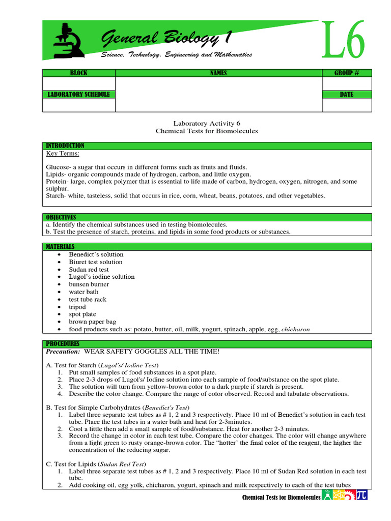 Chemical Tests for Biomolecules Guide | PDF | Starch | Foods