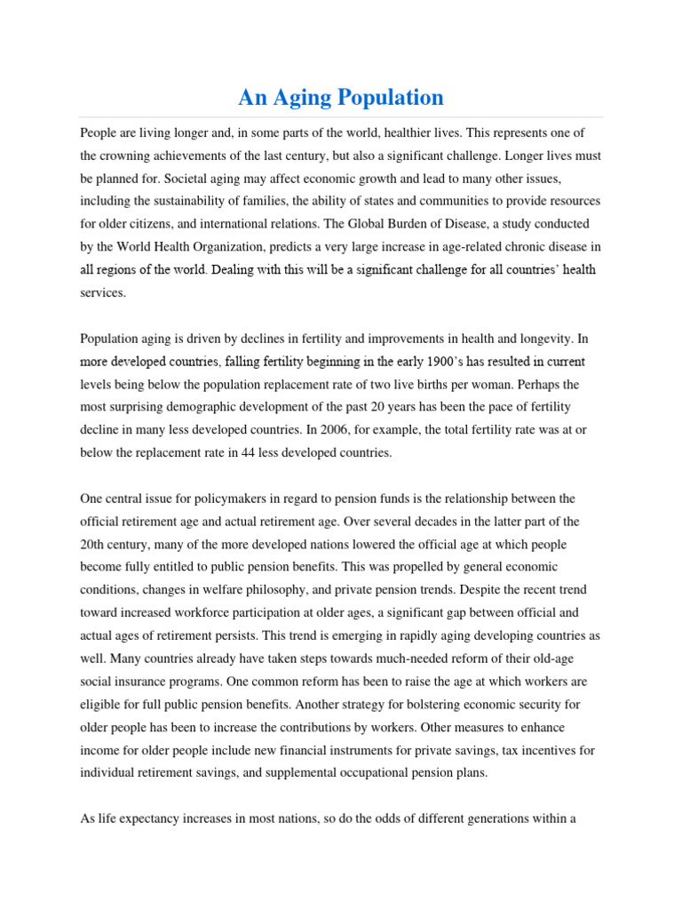 Reading Comprehension Practice - An Aging Population | Download Free ...