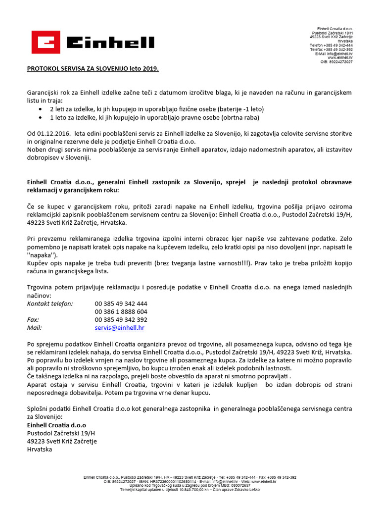 Protokol Servisa Za Slovenijo Za Leto 2019 | PDF