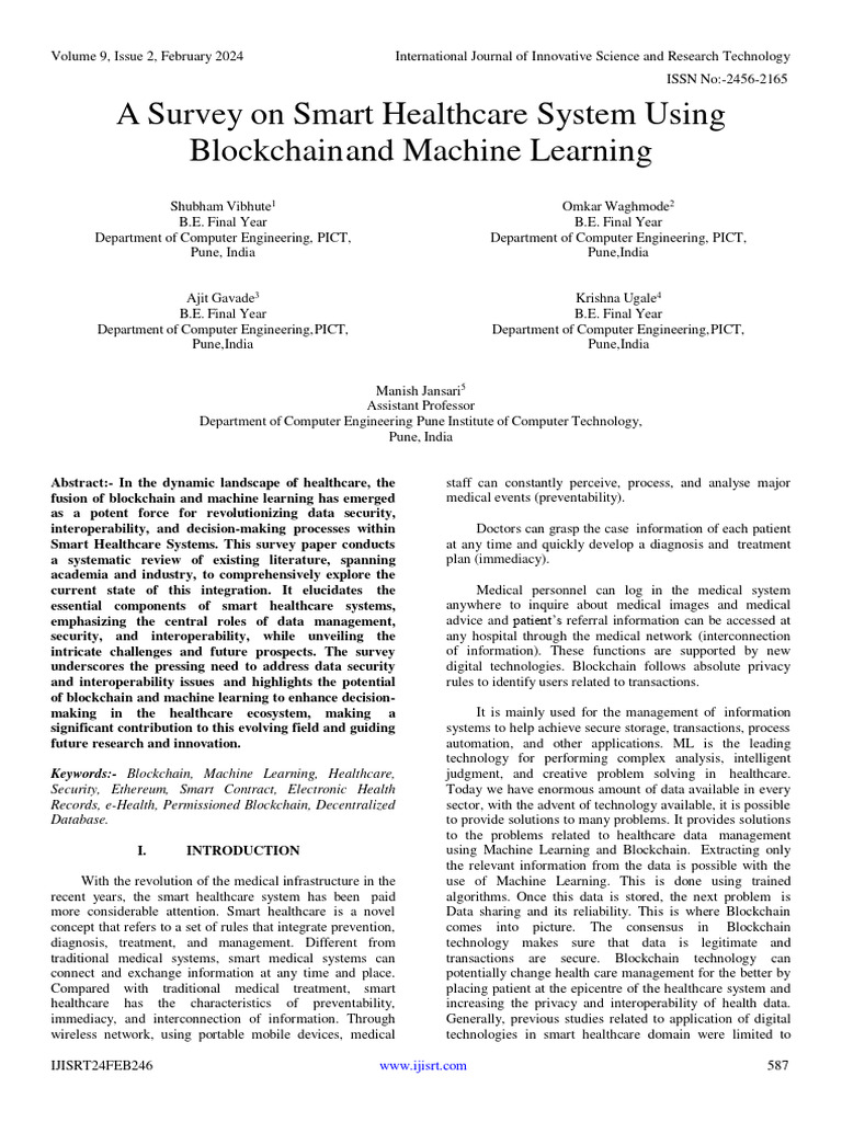 A Survey On Smart Healthcare System Using Blockchainand Machine ...