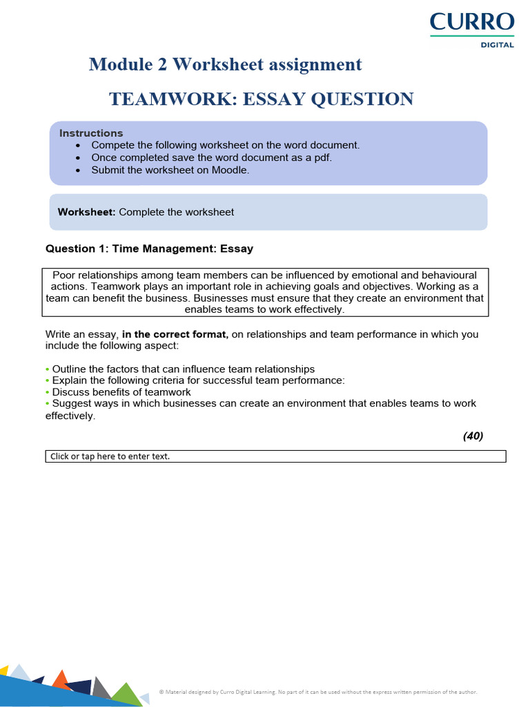 M2 Worksheet assignment_TEAMWORK_ESSAY (2) | PDF