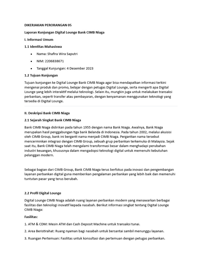 Laporan Kunjungan Digital Lounge Bank CIMB Niaga | PDF