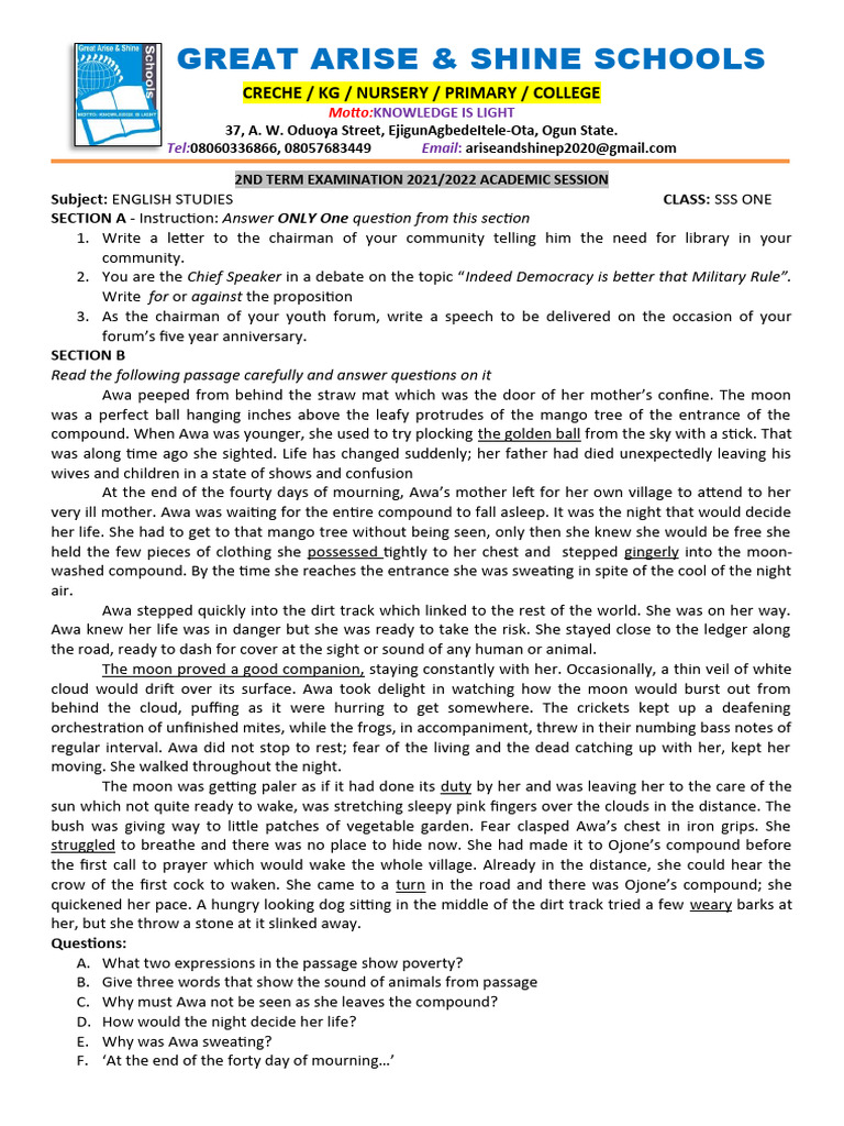 2nd Term Exam English Lang Ss 1 2 Print Pdf Stress Linguistics