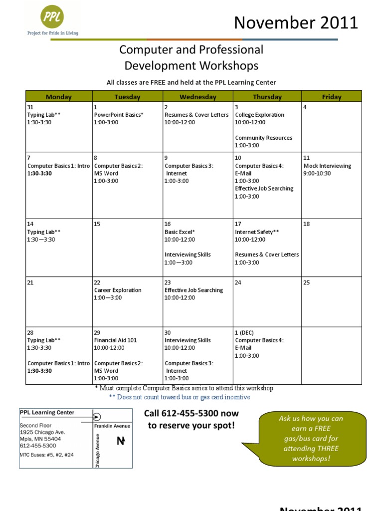 November 2011 Workshop Calendar | PDF