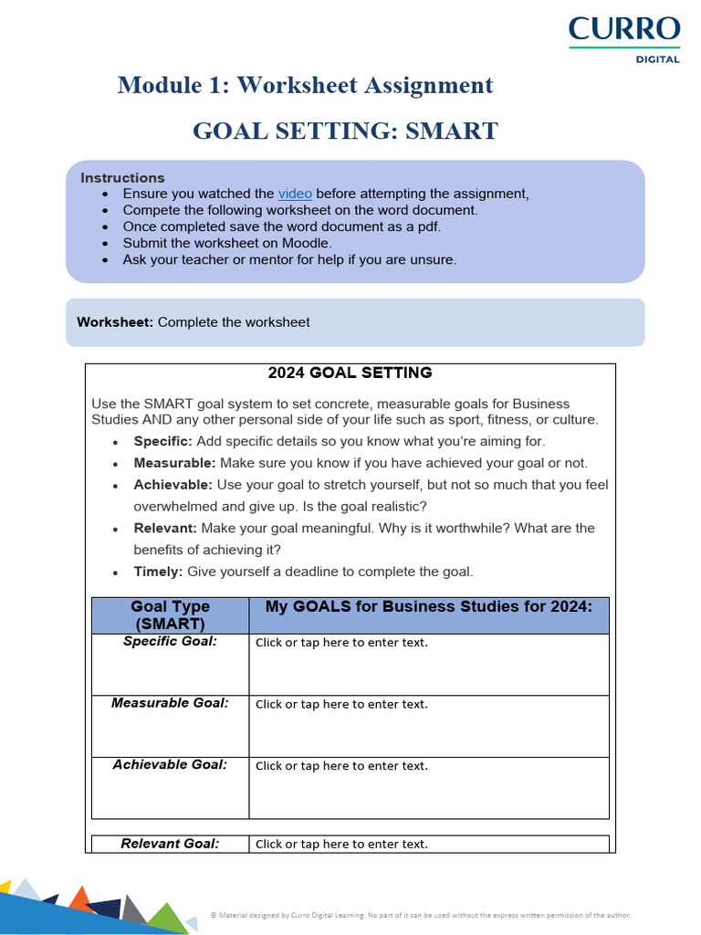 M1 Worksheet GoalSetting | PDF