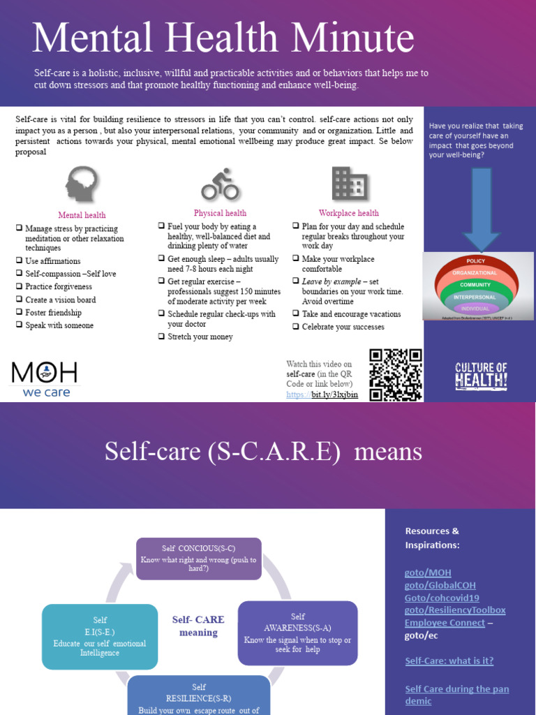 Mental Health Minute - Self Care | PDF | Mental Health | Psychological ...