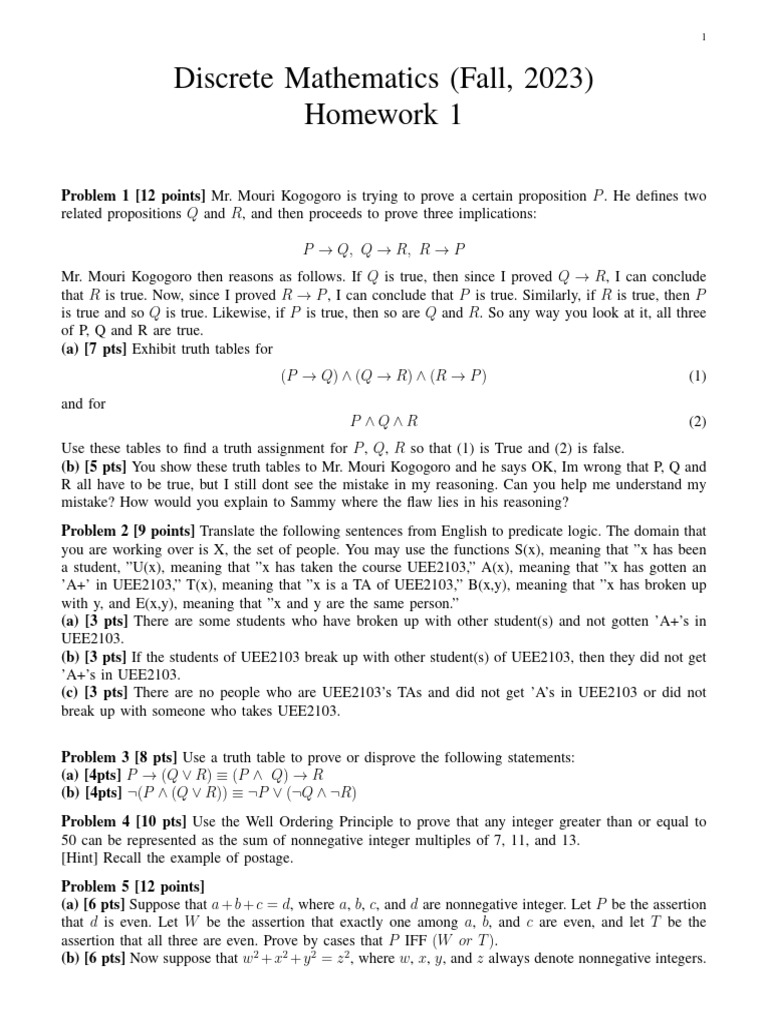 DiscreteMath hw1 | PDF | Truth | Interpretation (Logic)