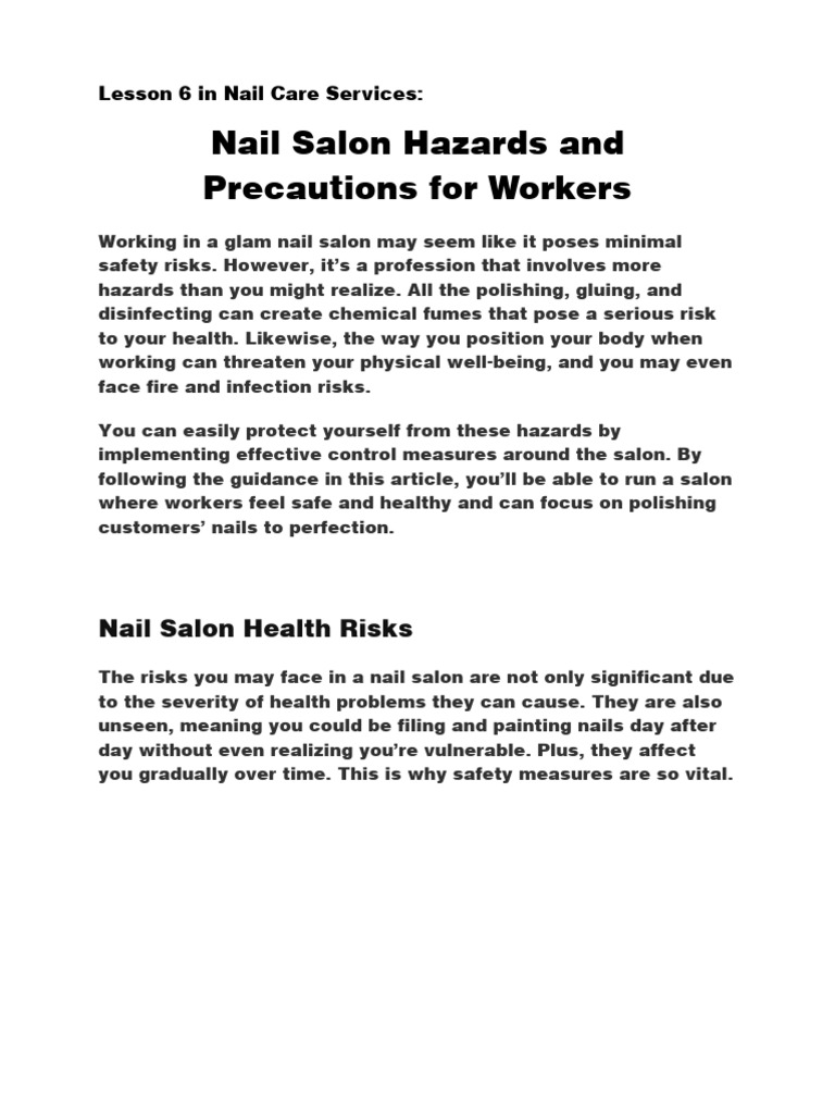 Lesson 6 in Nail Care Services | PDF | Hazards | Dermatitis