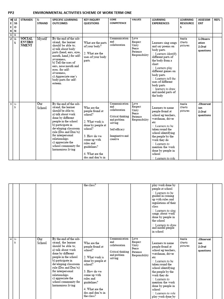 Pp2 Schemes of Work Environment | PDF | Clothing | Learning