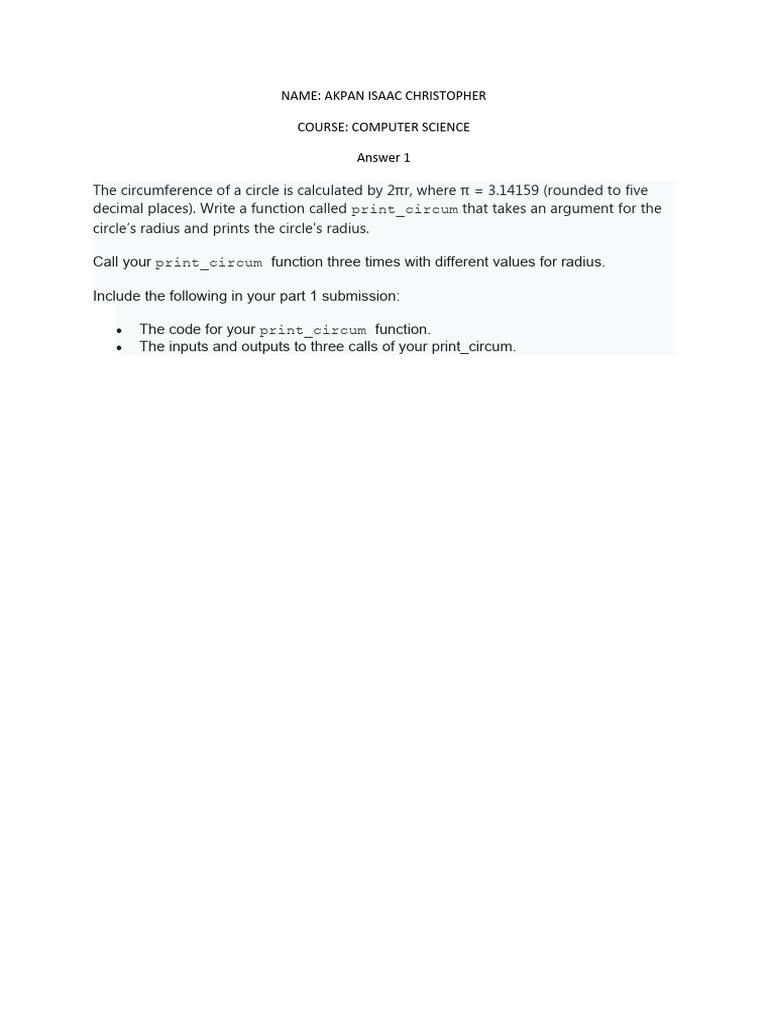 Circle Circumference Function in Python | PDF | Teaching Methods ...